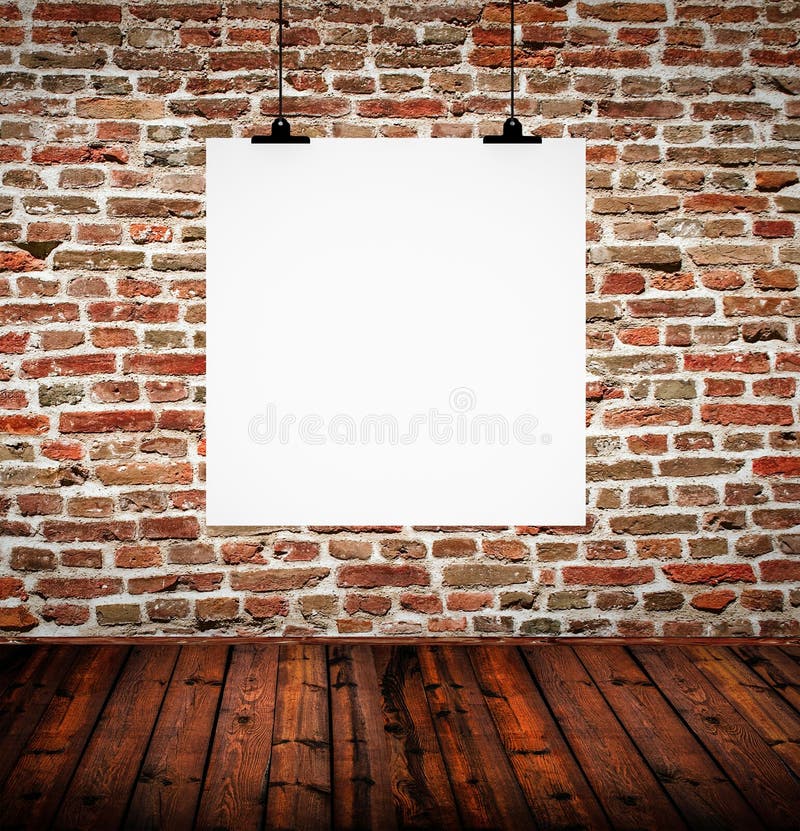 Interior of Grunge Empty Room with Empty Board Hanging on Brick Wall ...