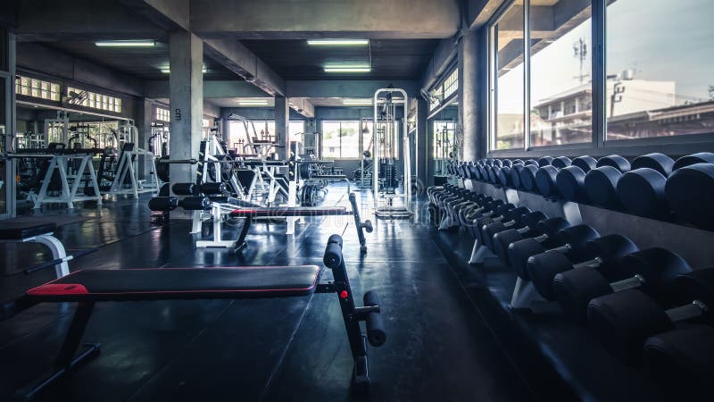 Interior of gym stock photo. Image of objects, heavy - 150681056