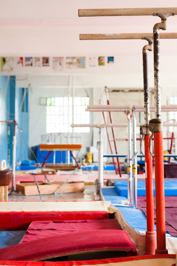 Interior of Gym with Old Exercise Machines, Parallel Bars and Pommel ...