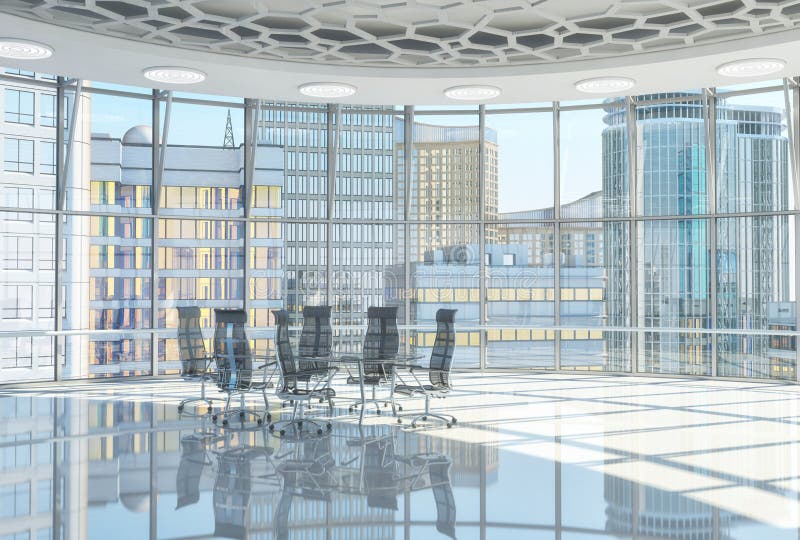 Interior of the Hall with Large Windows and a Glass Meeting Table and ...