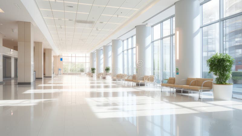 The Interior of a Hall in a Modern Building or Hospital is White and ...