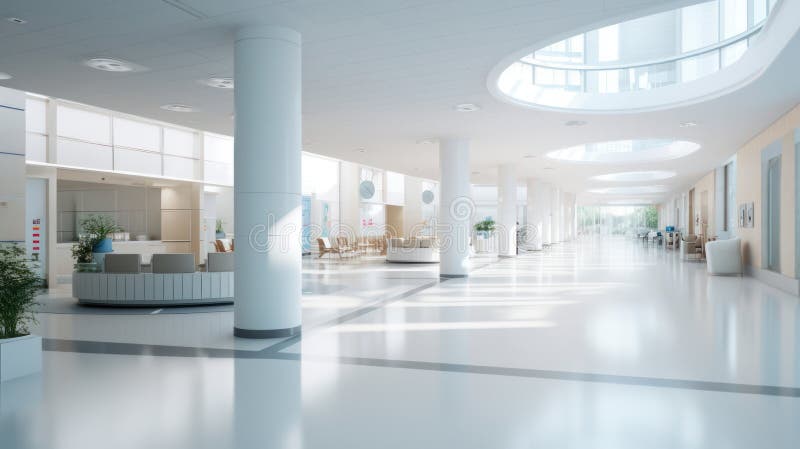 The Interior of a Hall in a Modern Building or Hospital is White and ...