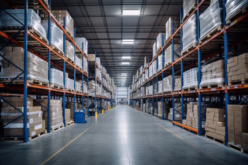 Interior Hallway of a Logistics Warehouse with a Rack on the Sides Full ...