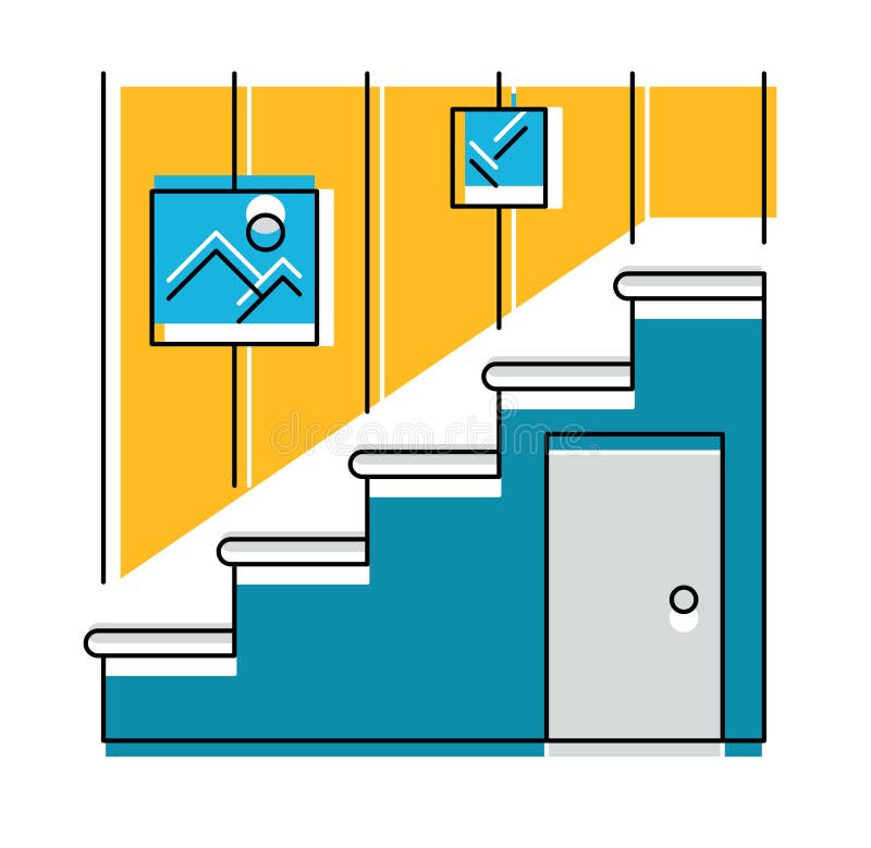 Interior Hallway and Stair, Logo or Icon, Vector Illustration. Stock ...
