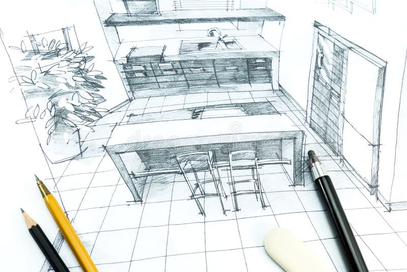 Interior hand drawing stock illustration. Illustration of creativity ...