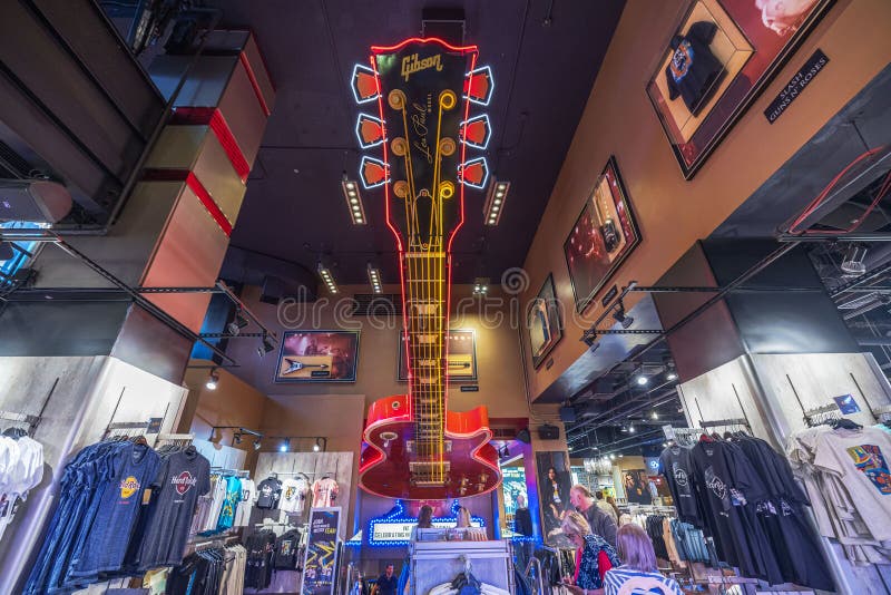 Interior of Hard Rock Cafe Boutique with Decorative, Oversized Guitar ...