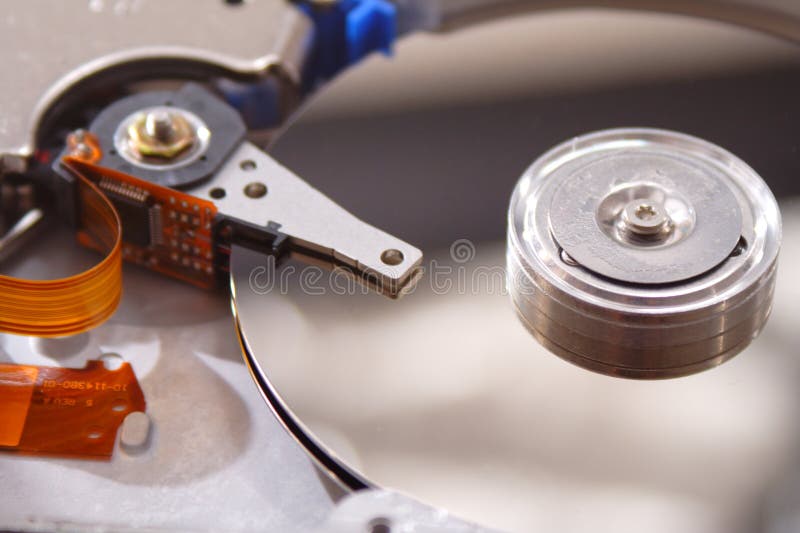 The Interior of the HHD Hard Drive, with the Platters and Head Visible ...