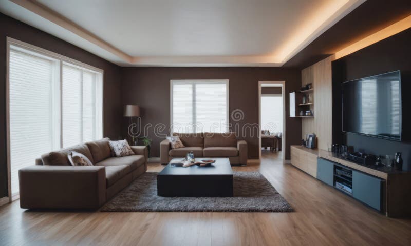 Interior in Hi-Tech style stock illustration. Illustration of sofa ...