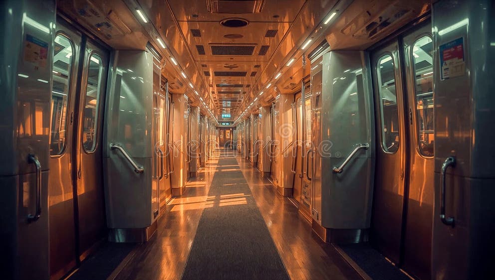 Interior of a High-speed Express Train Corridor with Sleek Closed ...
