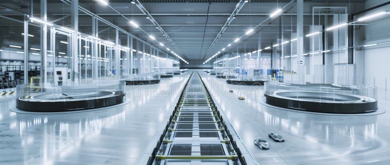 The Interior of the High-tech Factory Hall Has an Empty Large White ...