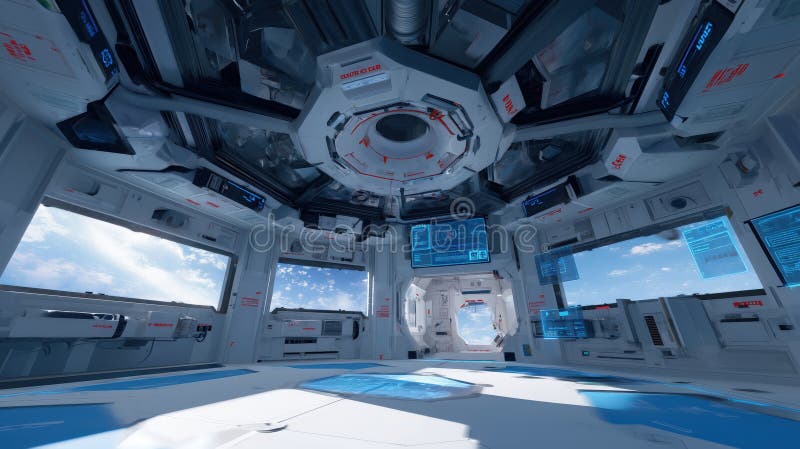 Futuristic Space Station Control Room with Earth View Generative AI ...