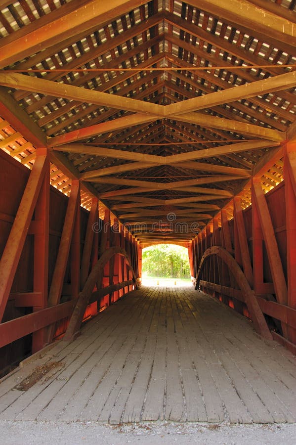 Wooden Beams Inside of a Covered Bridge Stock Image - Image of supports ...