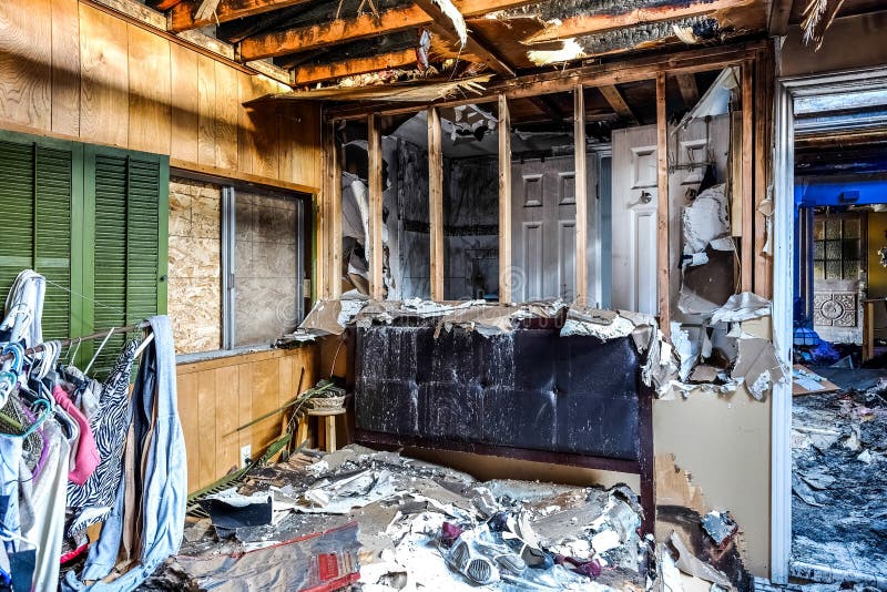 Fire Damaged Home stock photo. Image of house, planking - 99336094