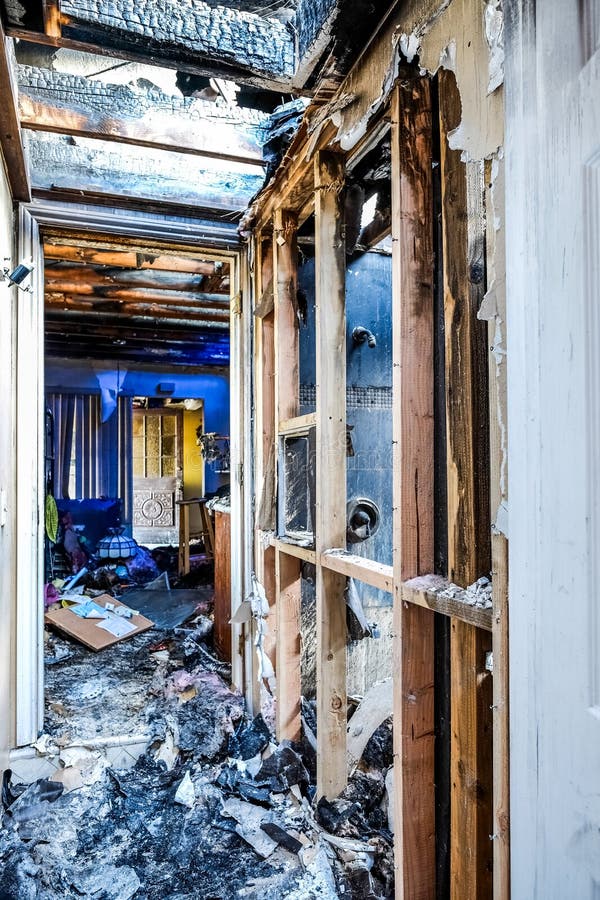 Fire Damaged Home stock photo. Image of planking, incomplete - 99336244