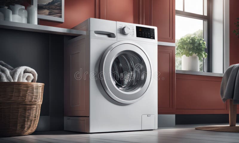 Interior of Home Laundry Room or Bathroom with Modern Washing Machine ...