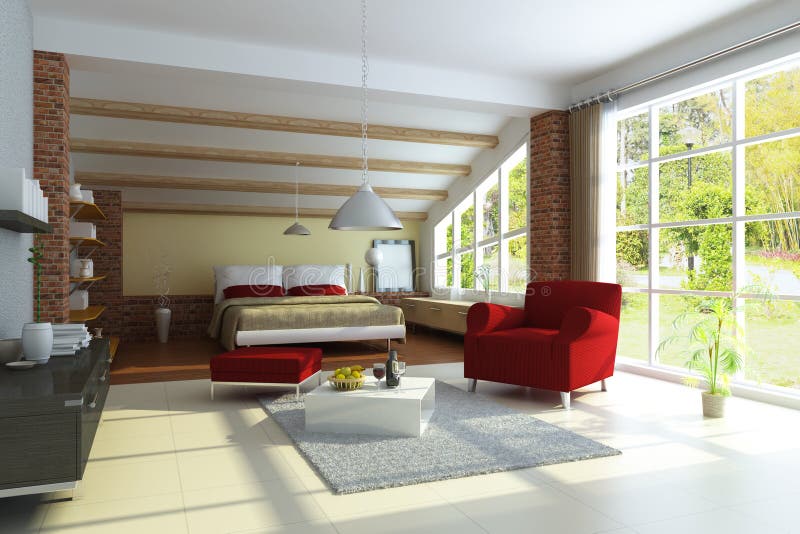 Vista Da Sala De Estar Moderna Ilustração Stock - Ilustração de tabela ...