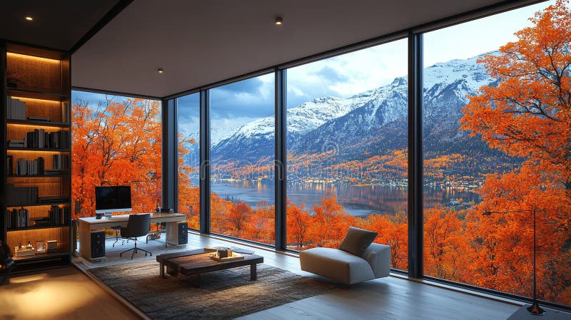 An Interior Home Office Setup Featuring a Computer Desk with a Backdrop ...