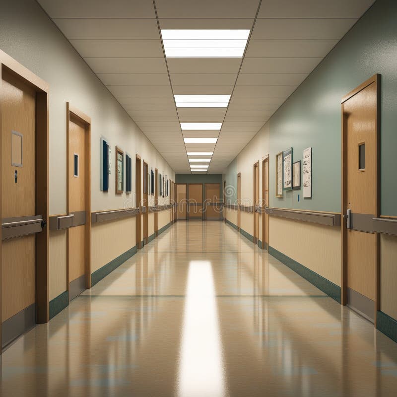 Interior of a Hospital Corridor. 3D Rendering. High Resolution Image ...