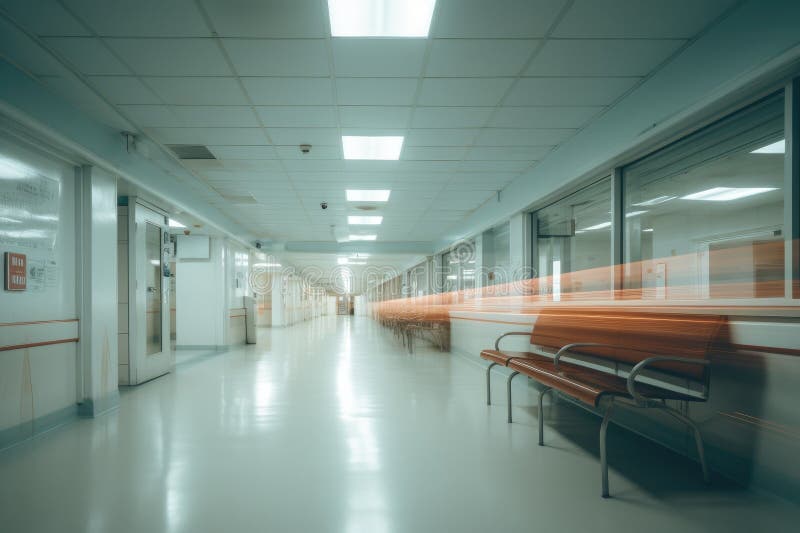 Interior of a Hospital Corridor with a Long Corridor and a Bench, AI ...