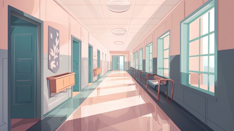Interior of a Hospital Corridor. Vector Illustration in Cartoon Style ...