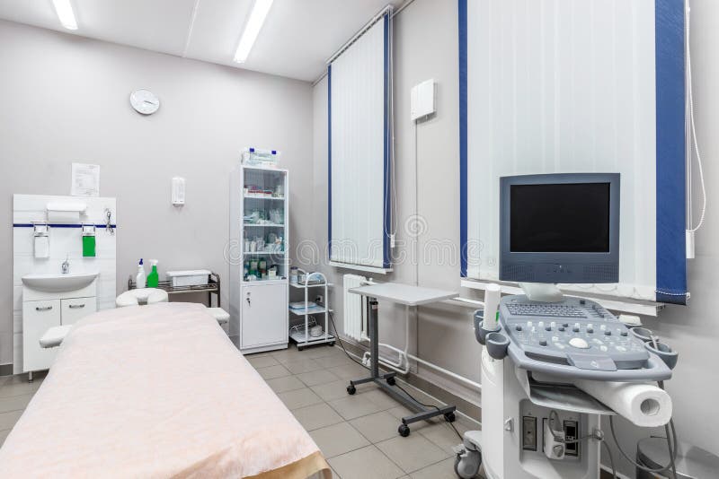 Interior of Hospital Room with Ultrasound Machine and Bed Stock Image ...