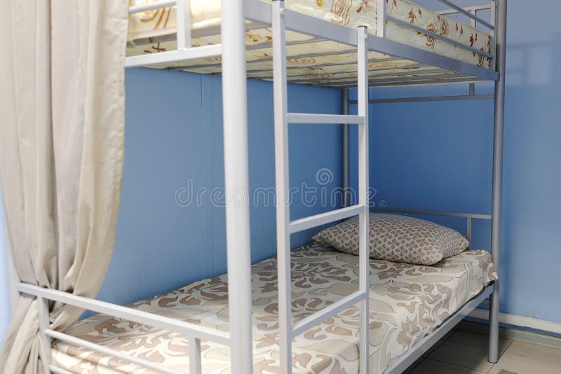 Small Hostel Room with Bunk Beds Stock Photo - Image of furniture ...