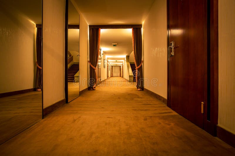 Interior of hotel corridor stock image. Image of door - 114974805