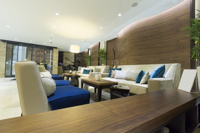 Interior of a Hotel Lobby with Cafe Stock Image - Image of interior ...