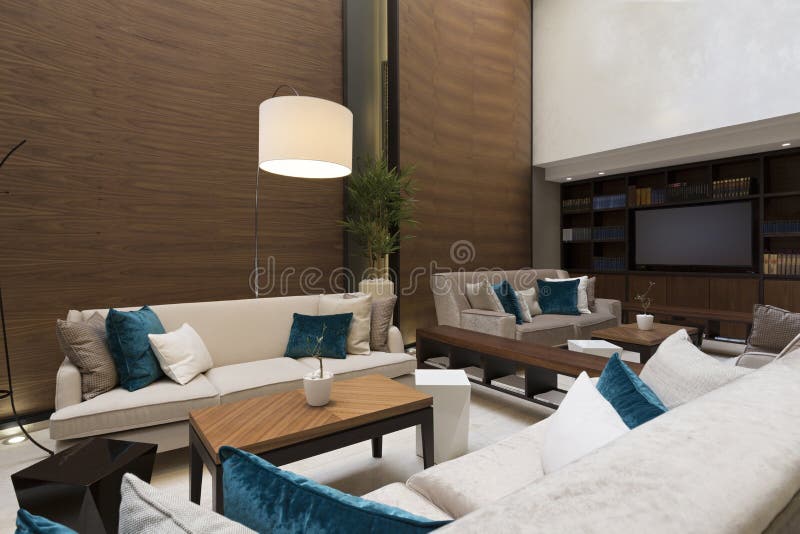 Interior of a Hotel Lobby Cafe Stock Image - Image of floor, brown ...