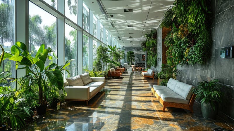 Interior of a Hotel Lobby with a View of the Terrace Stock Illustration ...