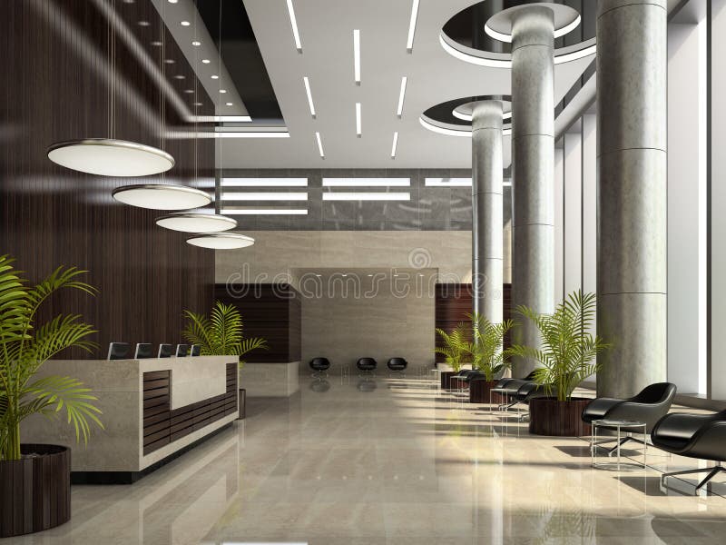 Interior of a Hotel Reception 3D Illustration Stock Image - Image of ...