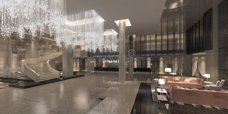 Interior of Hotel Reception Hall 3D Illustration Stock Illustration ...