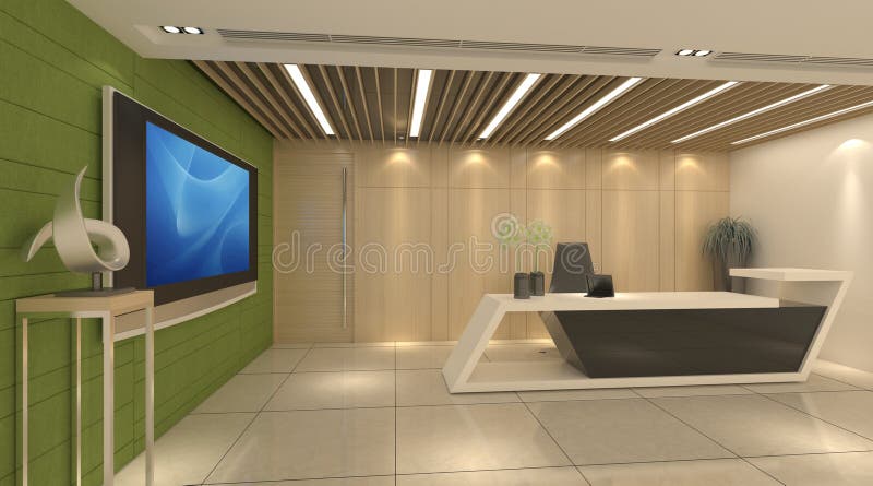 Interior of Hotel Reception Hall 3D Illustration Stock Illustration ...