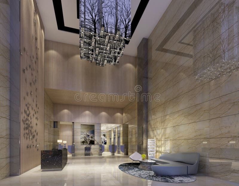 Interior of Hotel Reception Hall 3D Illustration Stock Illustration ...