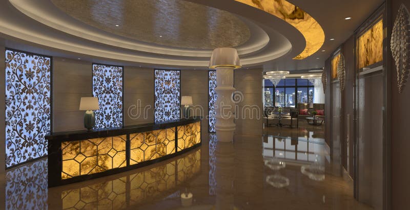 Interior of Hotel Reception Hall 3D Illustration Stock Illustration ...
