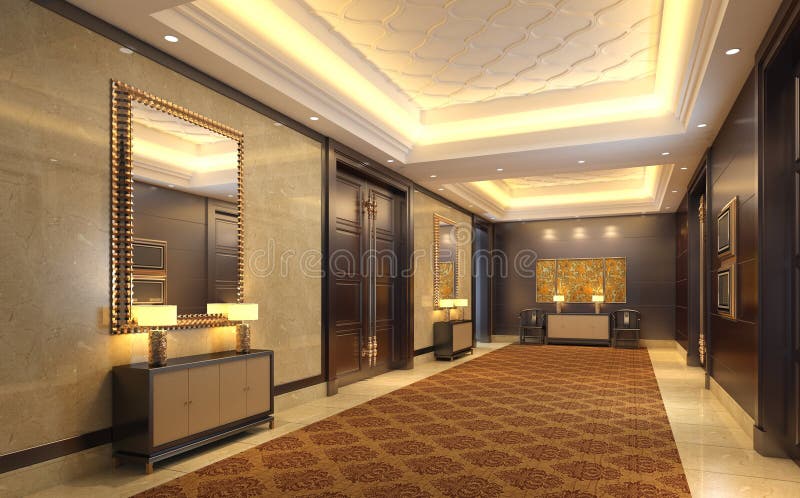 Interior of Hotel Reception Hall 3D Illustration Stock Illustration ...