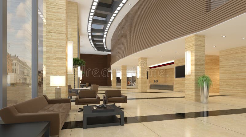 Interior of Hotel Reception Hall 3D Illustration Stock Illustration ...