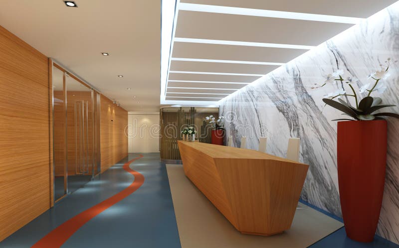 Interior of Hotel Reception Hall 3D Illustration Stock Illustration ...