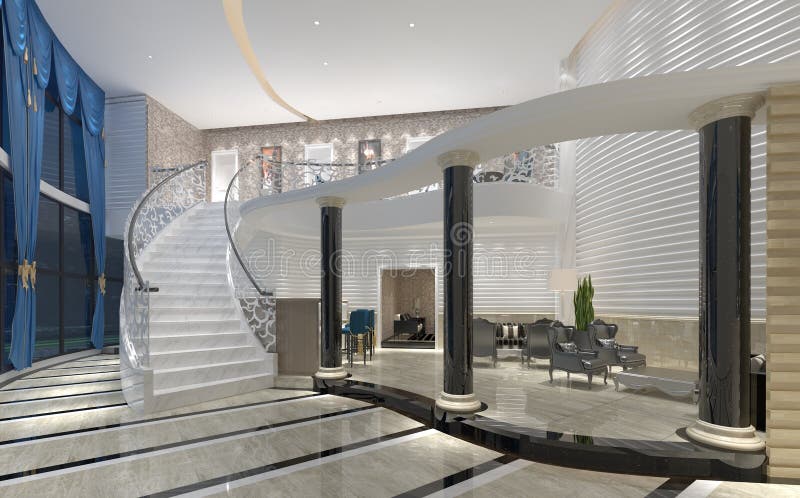 Interior of Hotel Reception Hall 3D Illustration Stock Illustration ...
