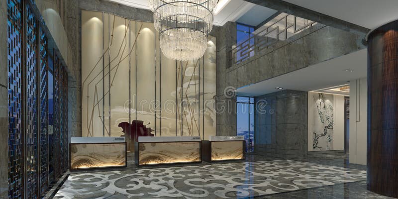 Interior of Hotel Reception Hall 3D Illustration Stock Illustration ...