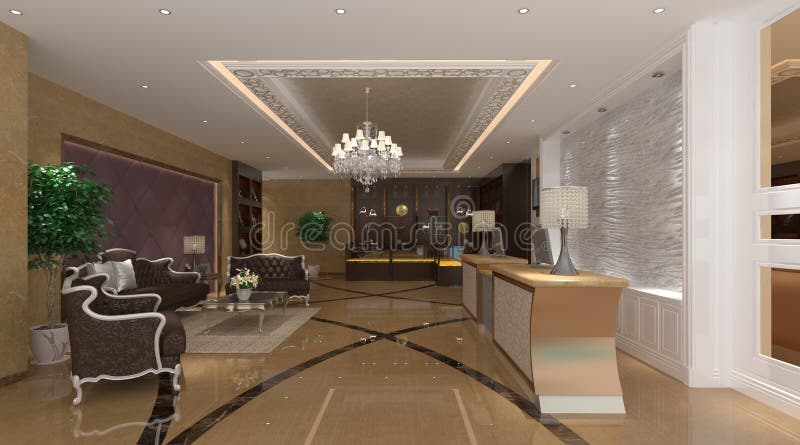 Interior of Hotel Reception Hall 3D Illustration Stock Illustration ...