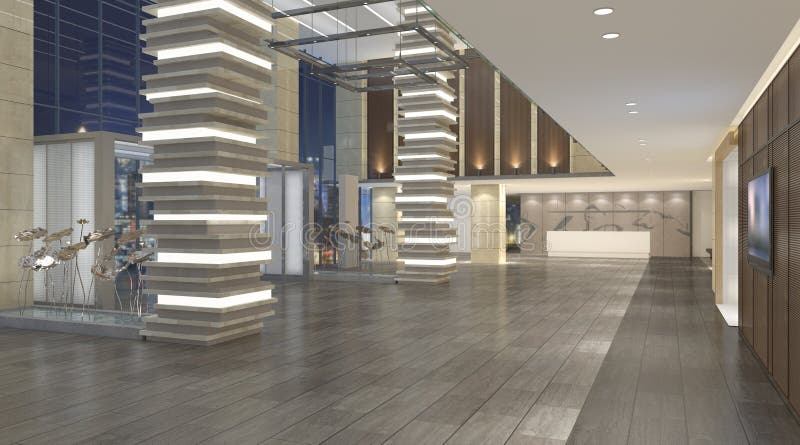 Interior of Hotel Reception Hall 3D Illustration Stock Illustration ...