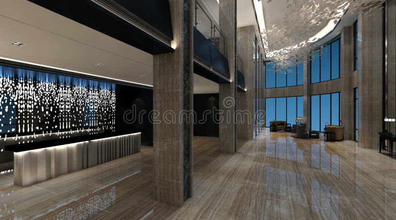 Interior of Hotel Reception Hall 3D Illustration Stock Illustration ...