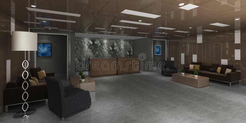 Interior of Hotel Reception Hall 3D Illustration Stock Illustration ...