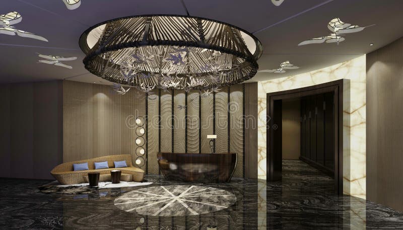 Interior of Hotel Reception Hall 3D Illustration Stock Illustration ...