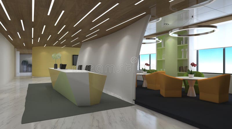 Interior of Hotel Reception Hall 3D Illustration Stock Illustration ...