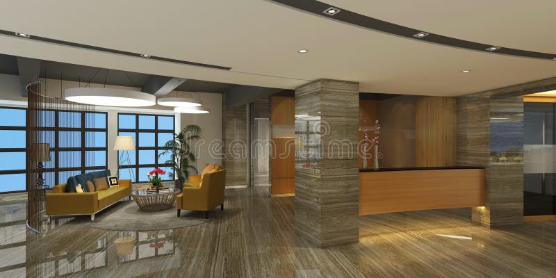 Interior of Hotel Reception Hall 3D Illustration Stock Illustration ...