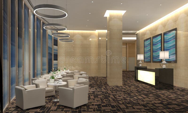 Interior of Hotel Reception Hall 3D Illustration Stock Illustration ...