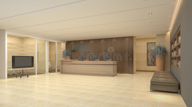 Interior of Hotel Reception Hall 3D Illustration Stock Illustration ...