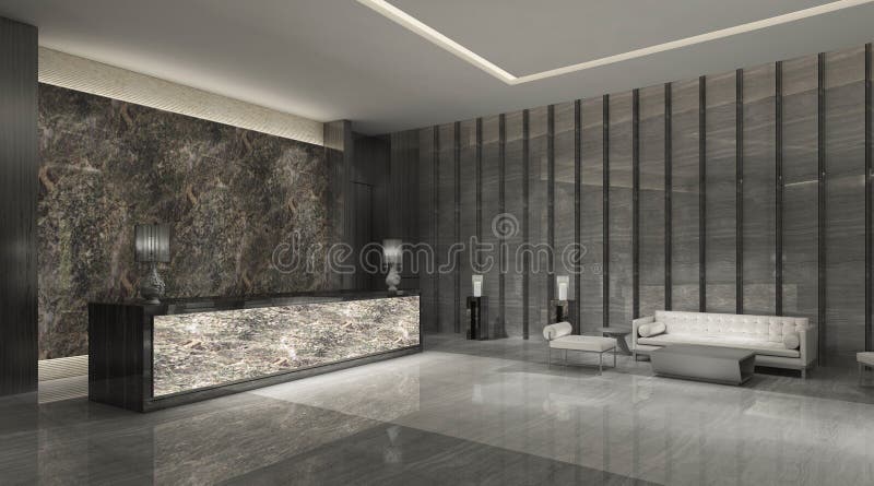 Interior of Hotel Reception Hall 3D Illustration Stock Illustration ...
